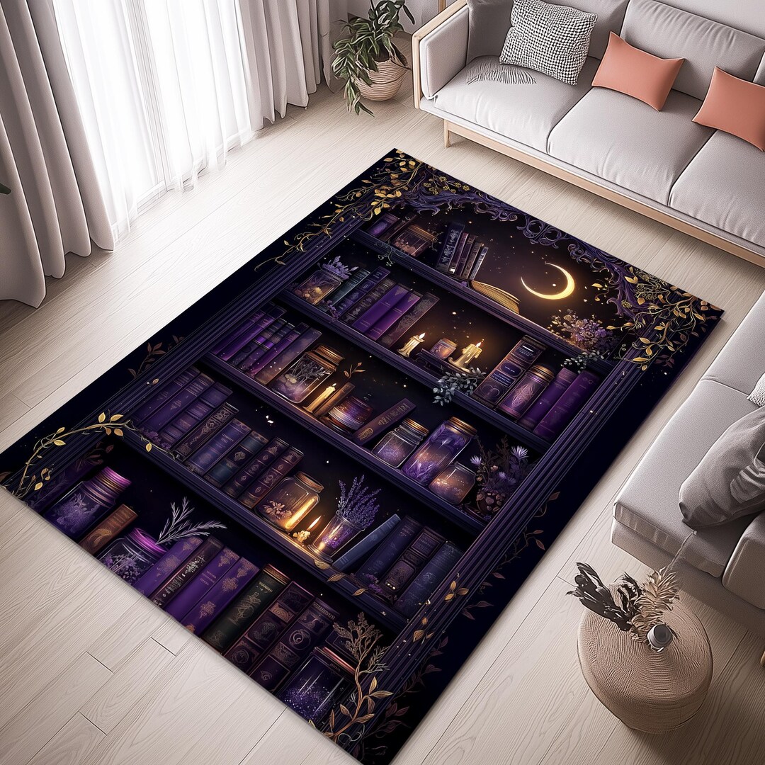 Gothic Bookshelf Rug, Bookshelf Rug, Books Area Rug, Gothic Style Rug ...