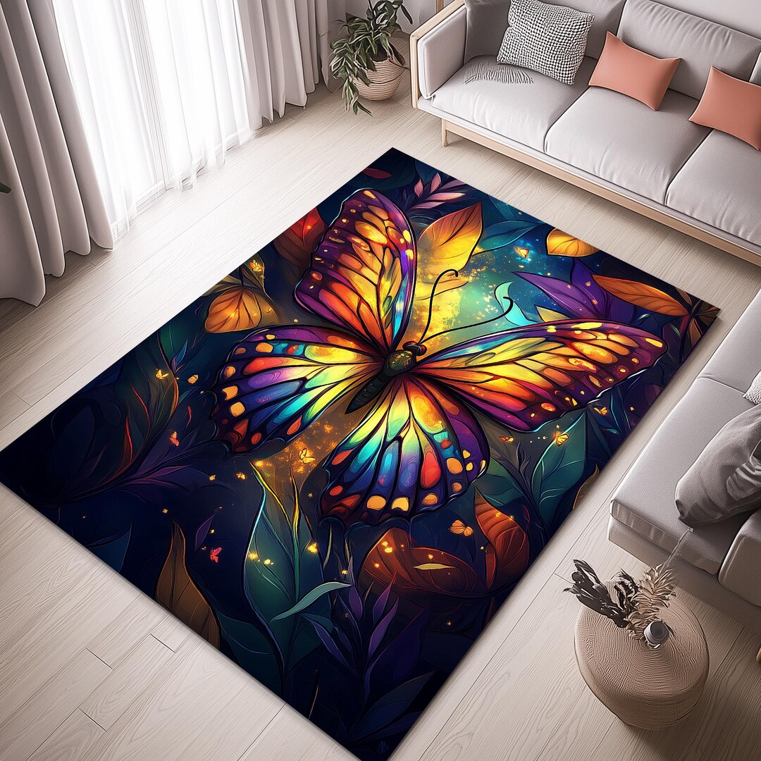 Butterfly Rug, Vibrant Butterfly Rug, Unique Rug, Butterfly Patterned ...