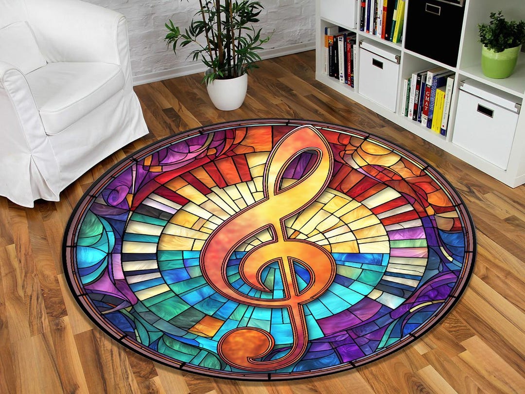 Music Note Rug, Music Note Round Rug, Stained Glass Rug, Music Room Rug ...