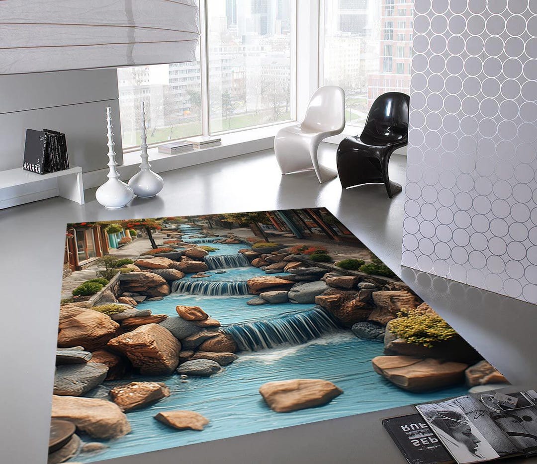 Rocks and Running Water Rug, Waterfall Rug, Running Water Rug, 3D Rug ...