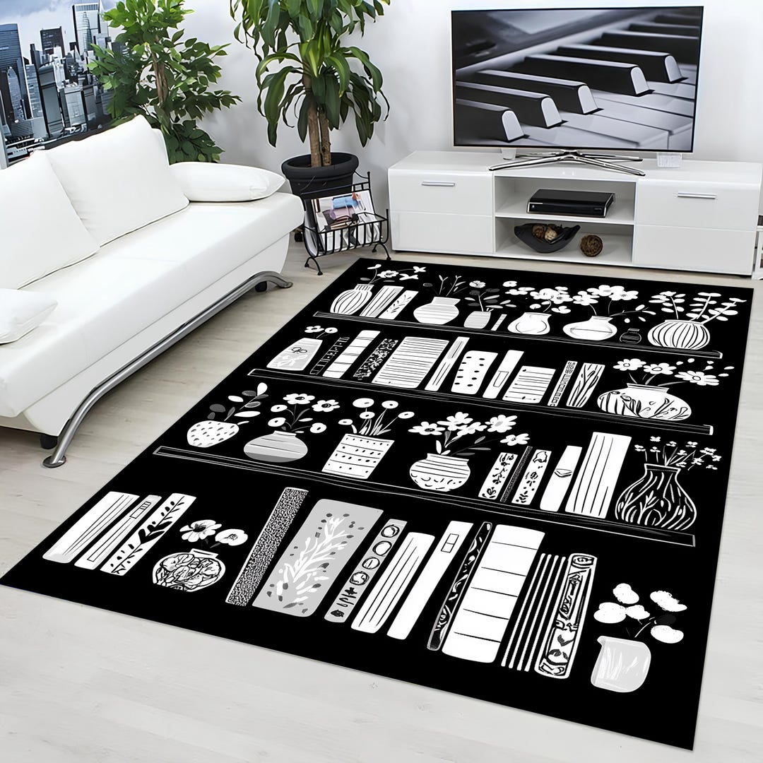Minimalist Rug, Bookcase Rug, Bookshelf Rug, Book Area Rug, Book Lovers ...