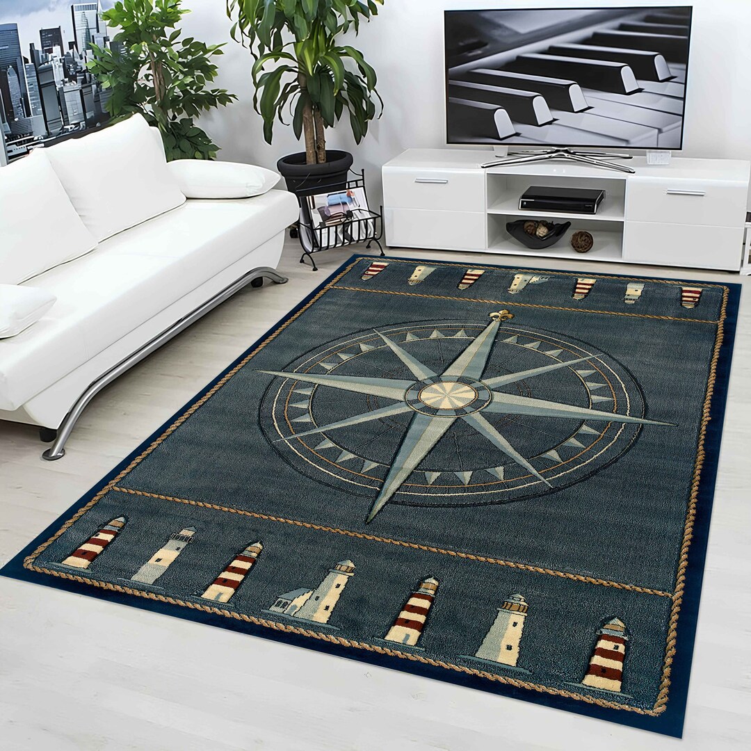 Compass Rug, Lighthouse Rug, Sailor Rug, Compass Area Rug, Nautical Rug ...