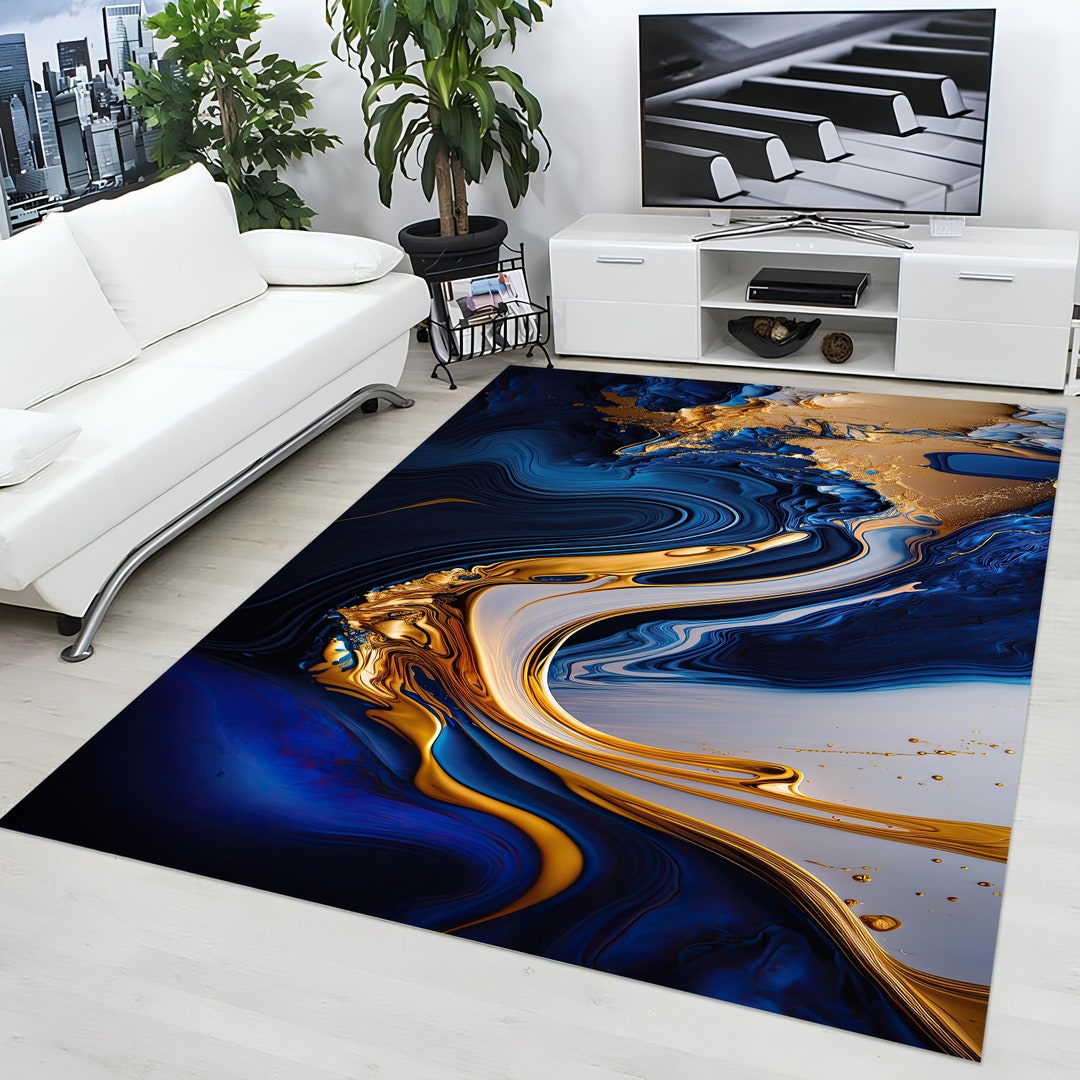 Marble Rug, Blue Marble Rug, Gold Marble Rug ,shimmer Rug, Marble Area ...
