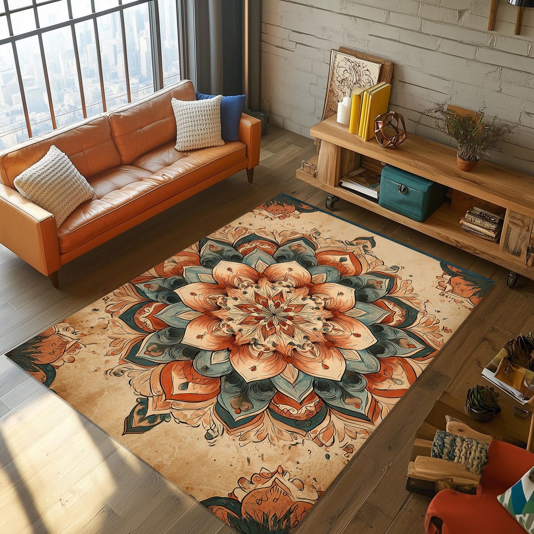 Mandala Pattern Rug, Mandala Area Rug, Boho Mandala Rug, Mandala Design ...
