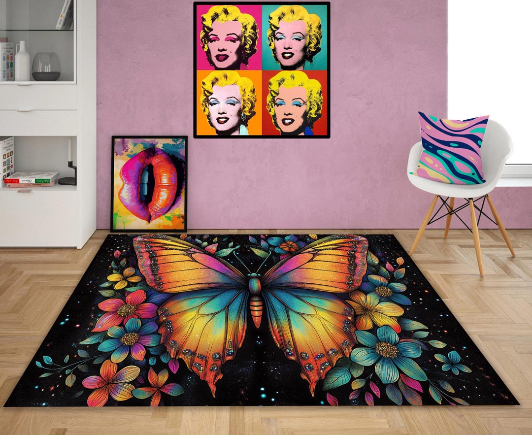 Colorful Butterfly Rug, Floral Butterfly Rug, Butterfly Area Rug ...