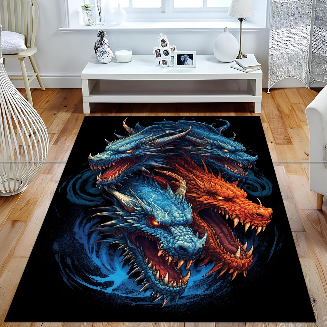 Dragons Rug, Blue and Red Dragons Rug, Dragon Design Rug, Dragon Area ...