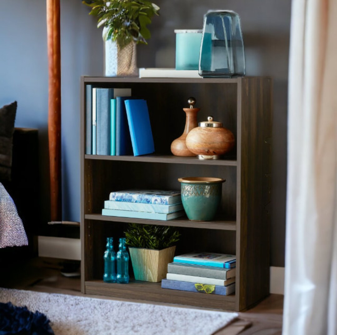 3-shelf Bookcase With Adjustable Shelves Canyon Walnut - Etsy