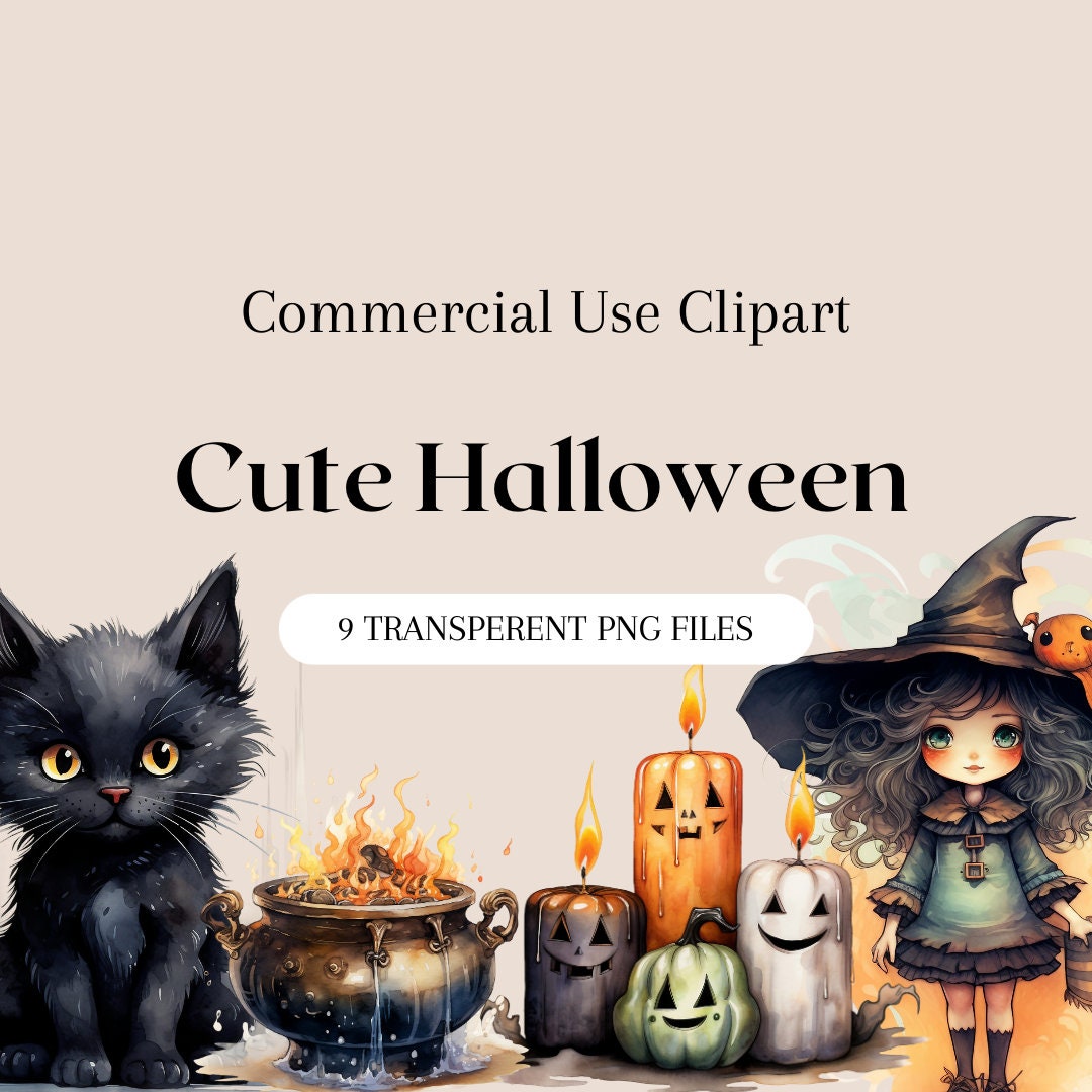 Watercolor Halloween Clipart Set Witch, Spider, Cauldron Instant ...
