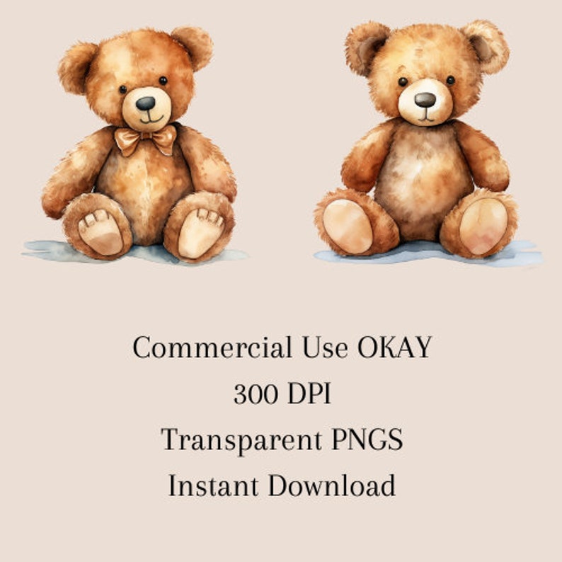 Teddy Bear Themed Clipart PNG Set 6-piece Cute Teddy Bear Nursery ...