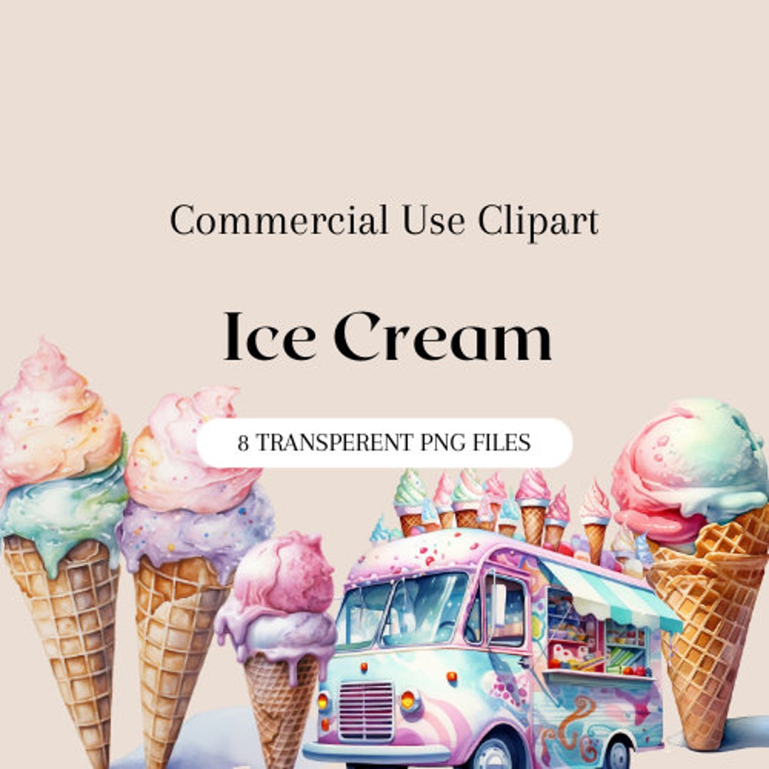 Watercolor Ice Cream Clipart Set Fun and Colorful Ice Cream Truck,7 ...