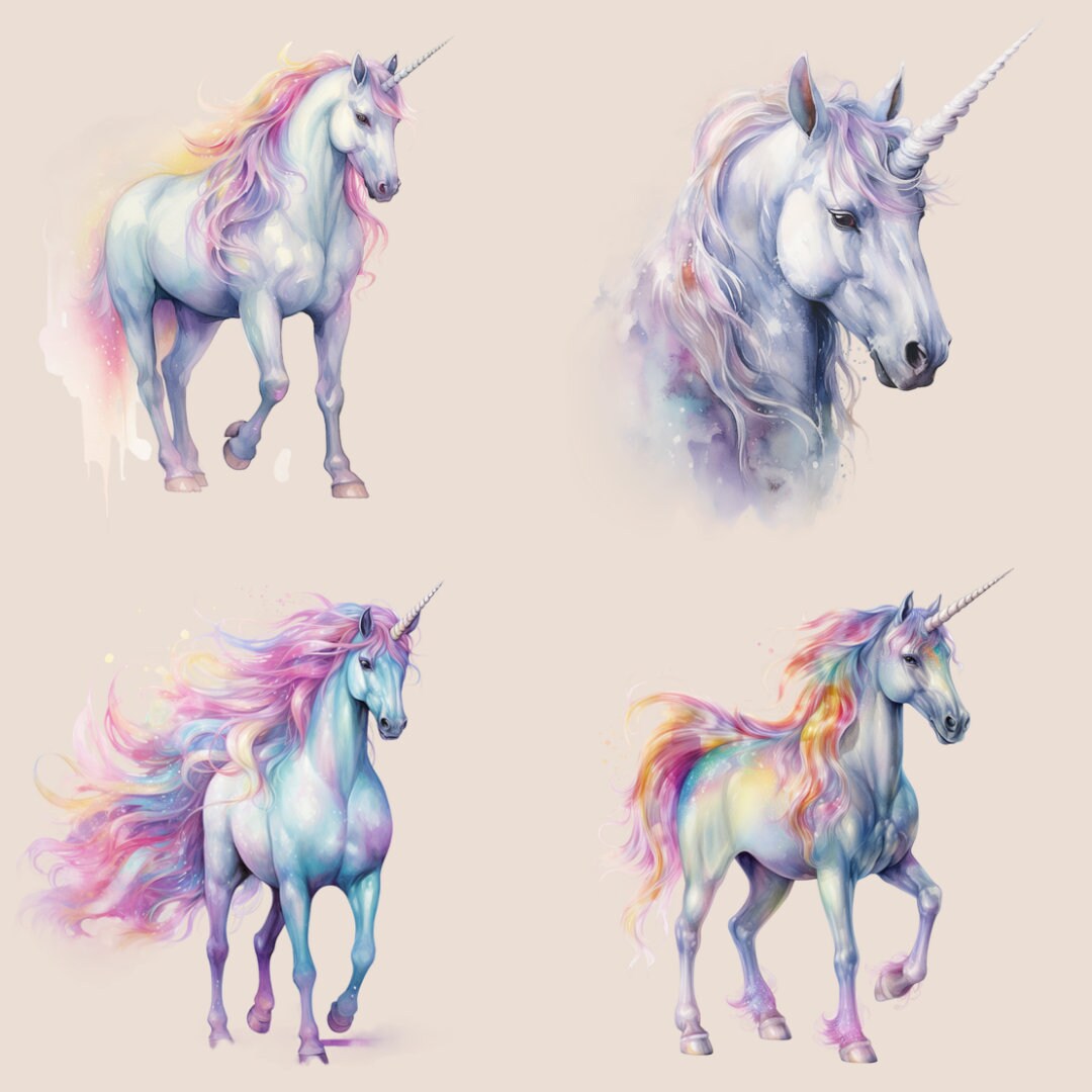 Vibrant Unicorn Clipart Set Digital Download Cute Unicorn - Etsy