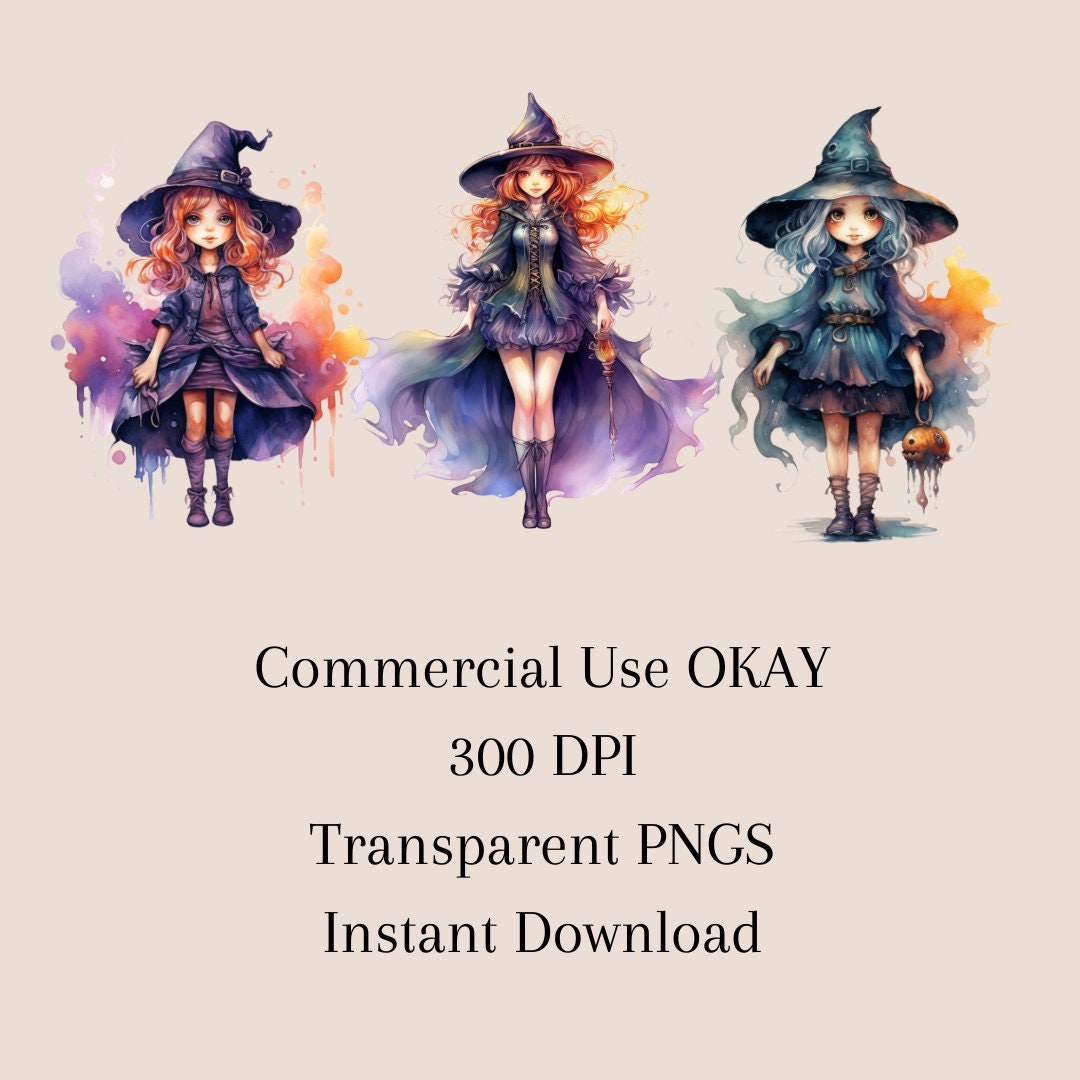 Witch Clipart Set Watercolour Digital Clip Art With - Etsy