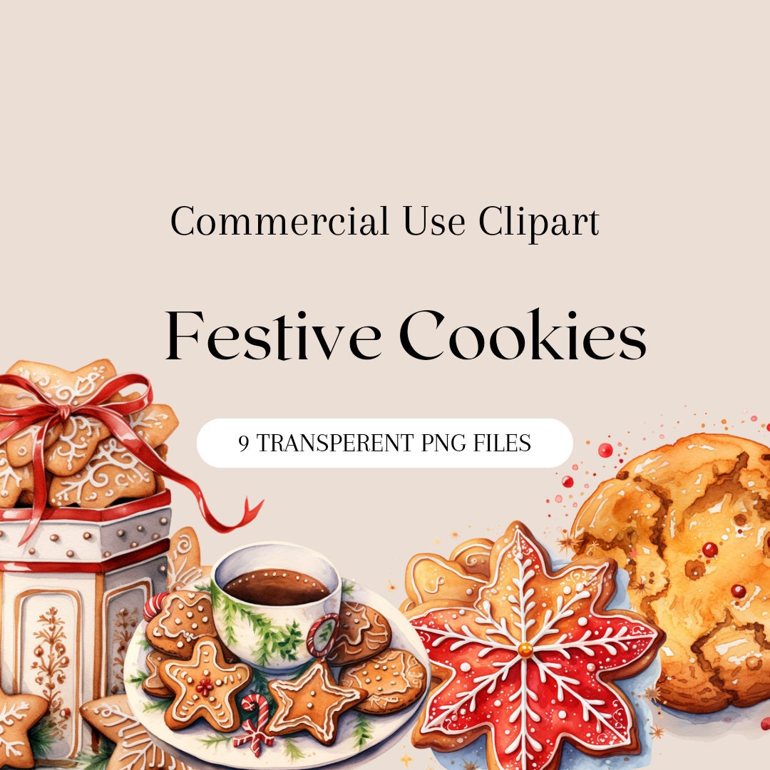 Watercolour Festive Christmas Cookies Clipart Set Digital Download - Etsy