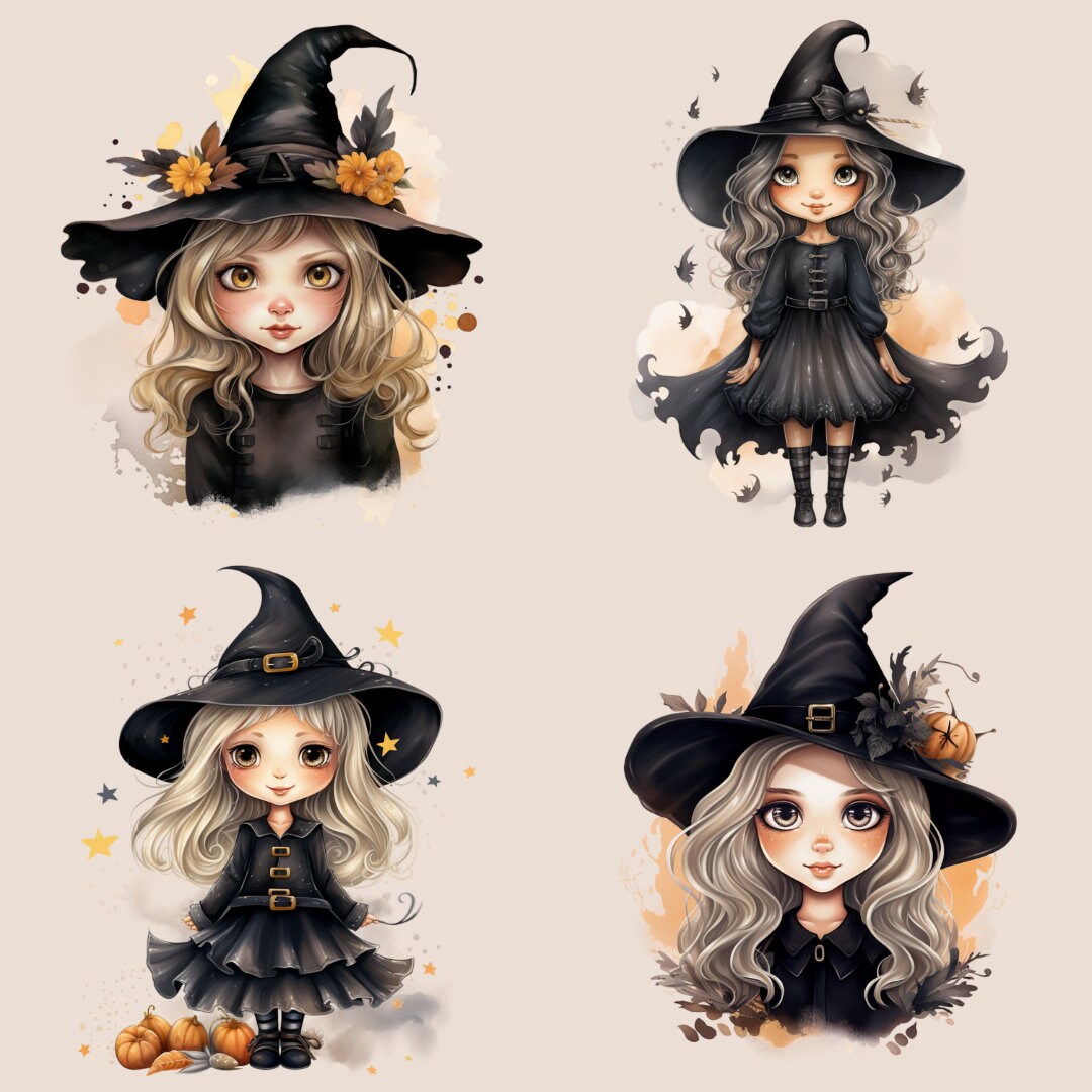 Whimsical Witch Clipart Set Watercolour Digital Clip Art - Etsy