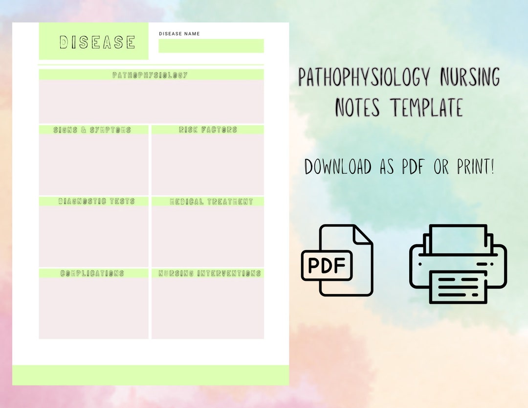 Patho Nursing Notes Template Nursing School Notes - Etsy