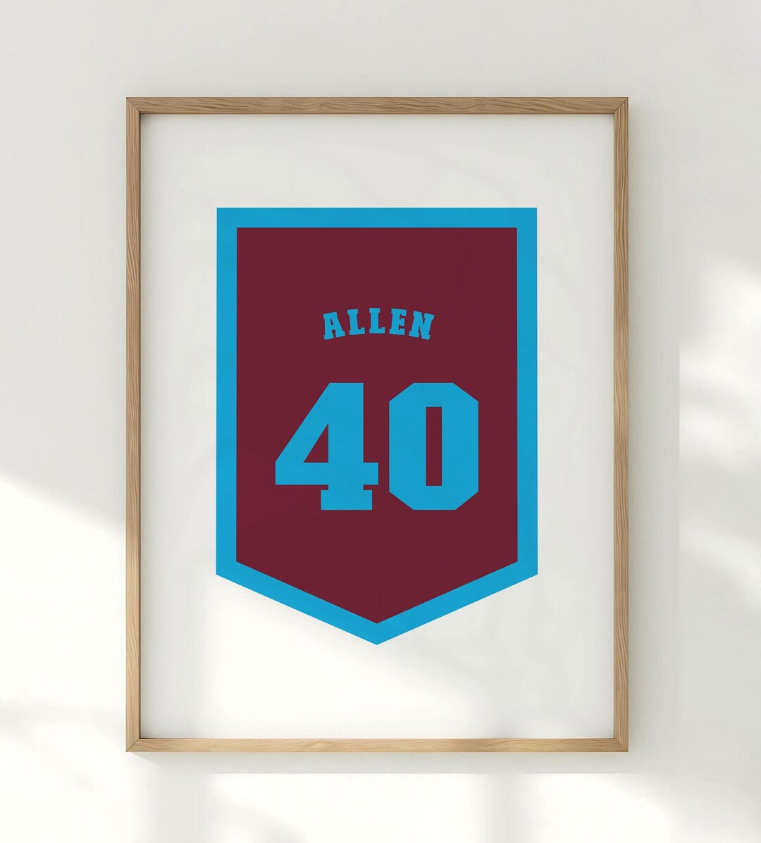 Sports Poster - Claret and Sky Blue Wall Art - Editable Name & Number ...