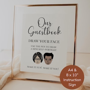 Funny Wedding Guest Book Alternative, Draw Your Face Poster, Editable Printable Guestbook Sign ...