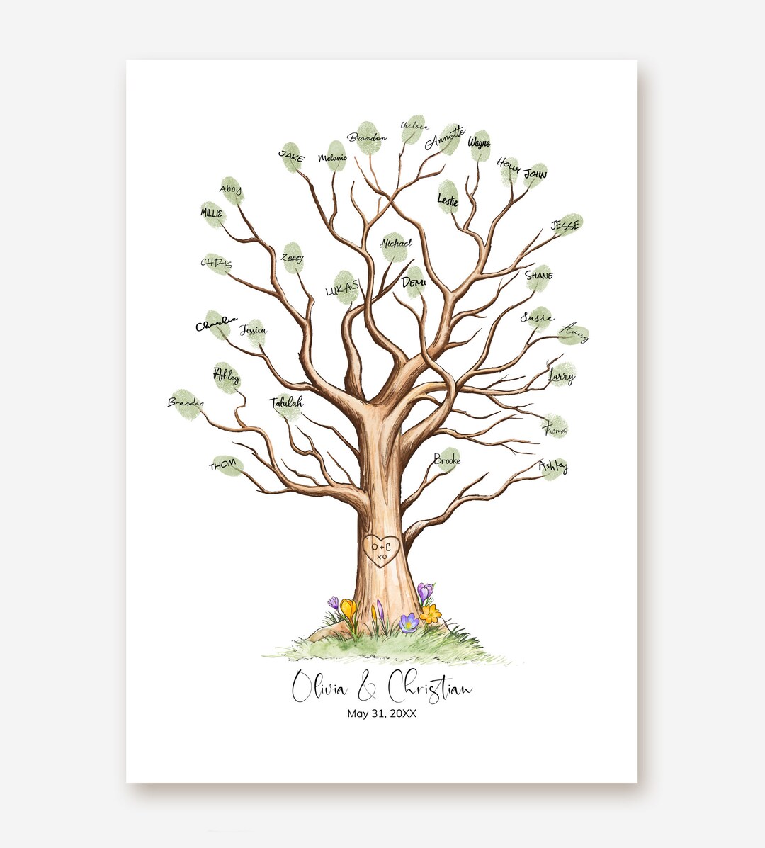 Editable Wedding Guest Book Fingerprint Tree Template, Unique Wedding ...