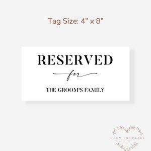 Printable Reserved Chair Tags Bride's Family Groom's Parents Reserved ...