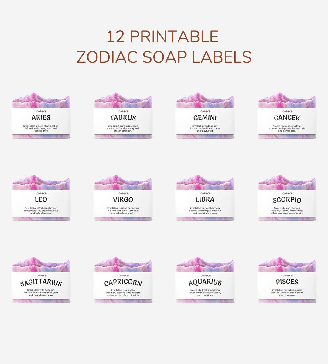 Zodiac Soap Label Bundle - 12 Printable Astrology Soap Wraps, DIY ...