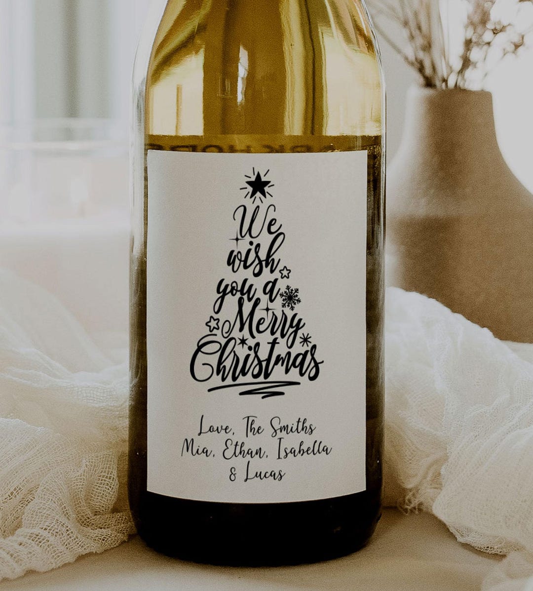 Editable Christmas Wine Label Template, Custom Holiday Bottle Tag ...