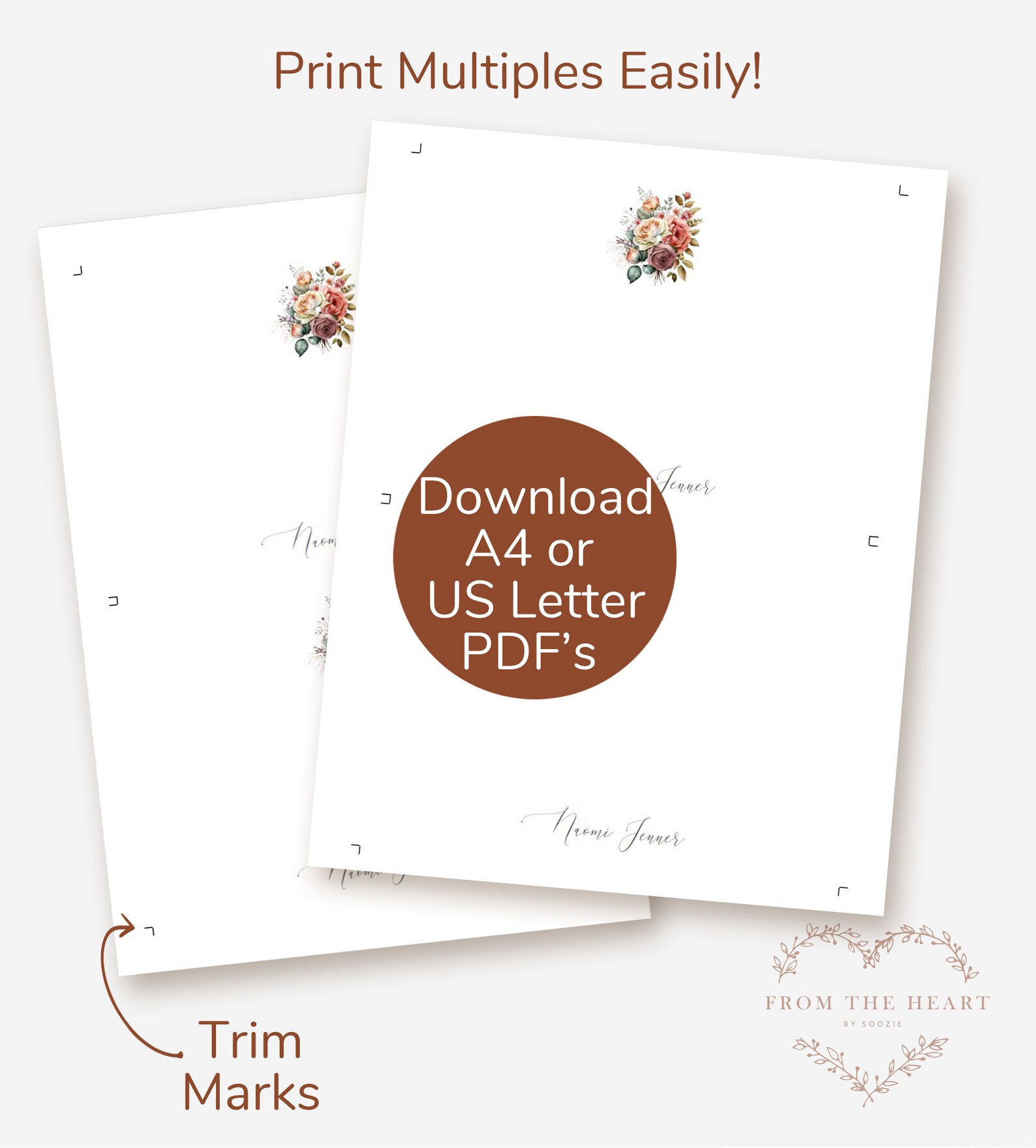 Editable Birth Month Flower Note Card Template Personalized Floral ...