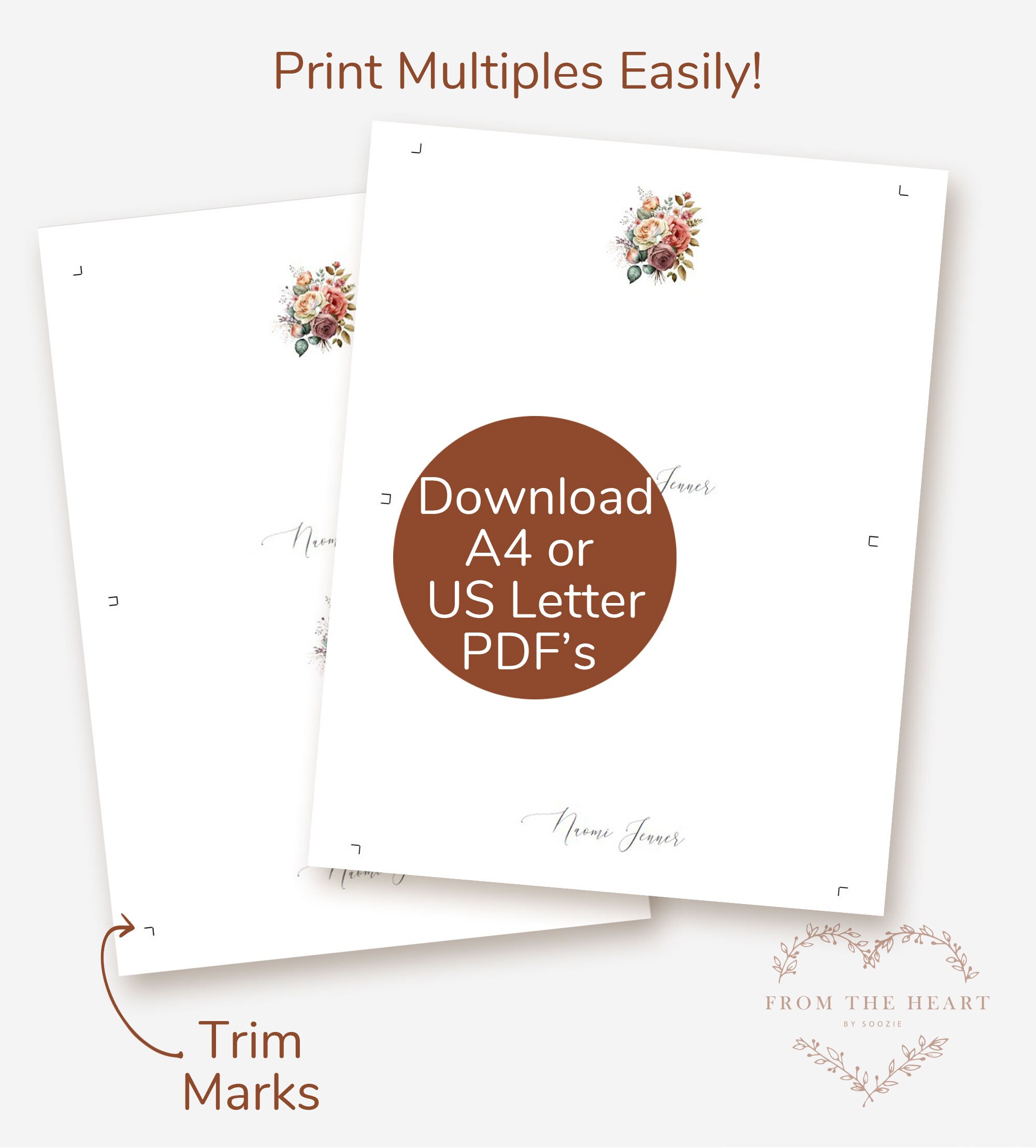 Editable Birth Month Flower Note Card Template Personalized Floral ...