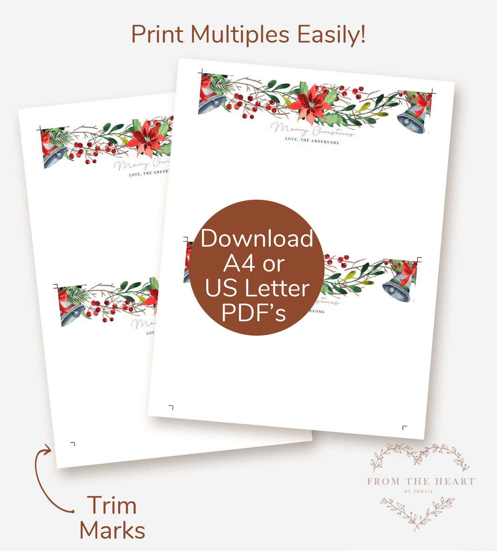 Editable Christmas Note Card, Holiday Name Card Template, Printable ...