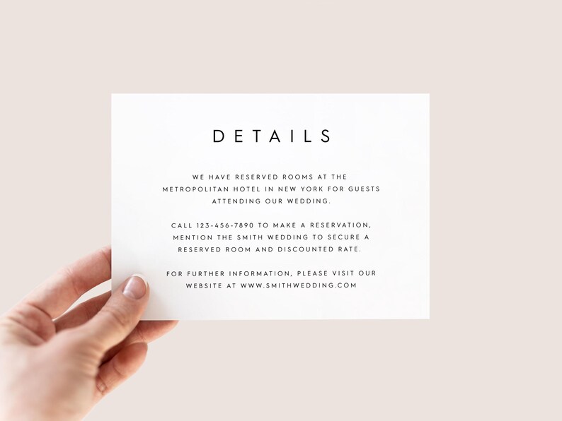 Editable Wedding Details Card Template, Modern RSVP Info Insert ...