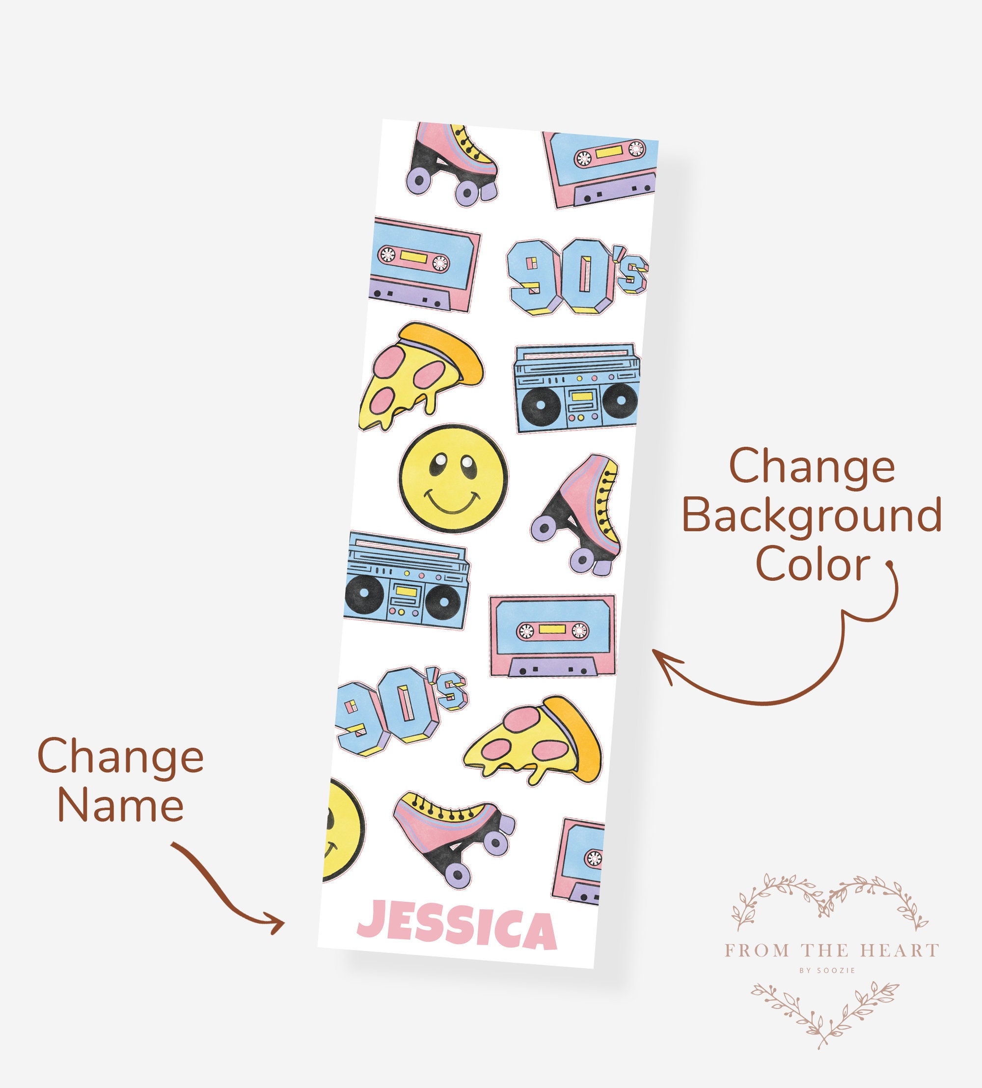 Editable 90s Personalized Bookmark Template, Printable and Customizable ...
