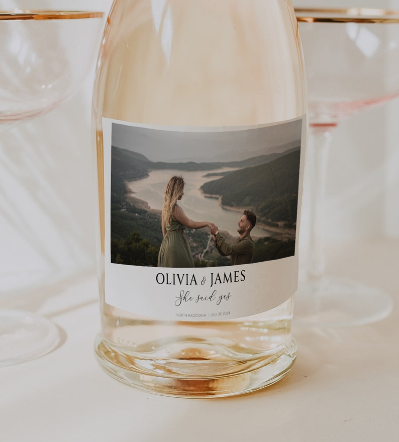 Editable Photo Champagne Label Template for Wedding Proposal, She Said ...