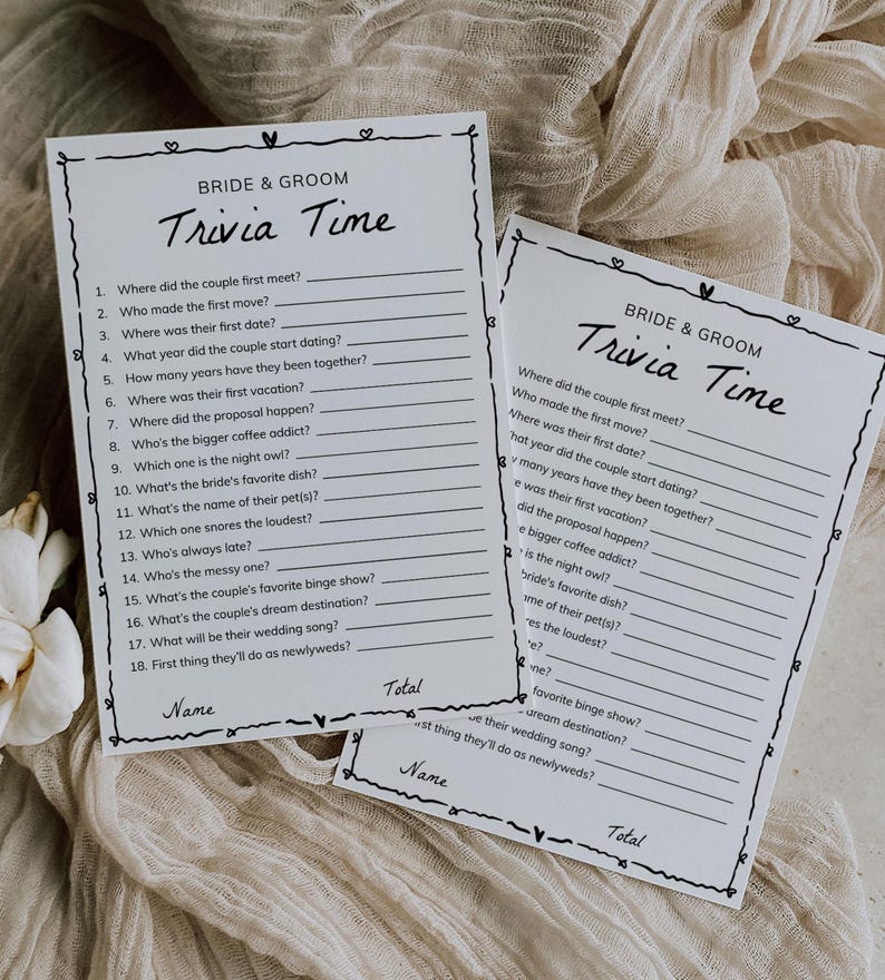 Bride and Groom Game, Printable Bridal Shower Trivia, Who Knows the ...