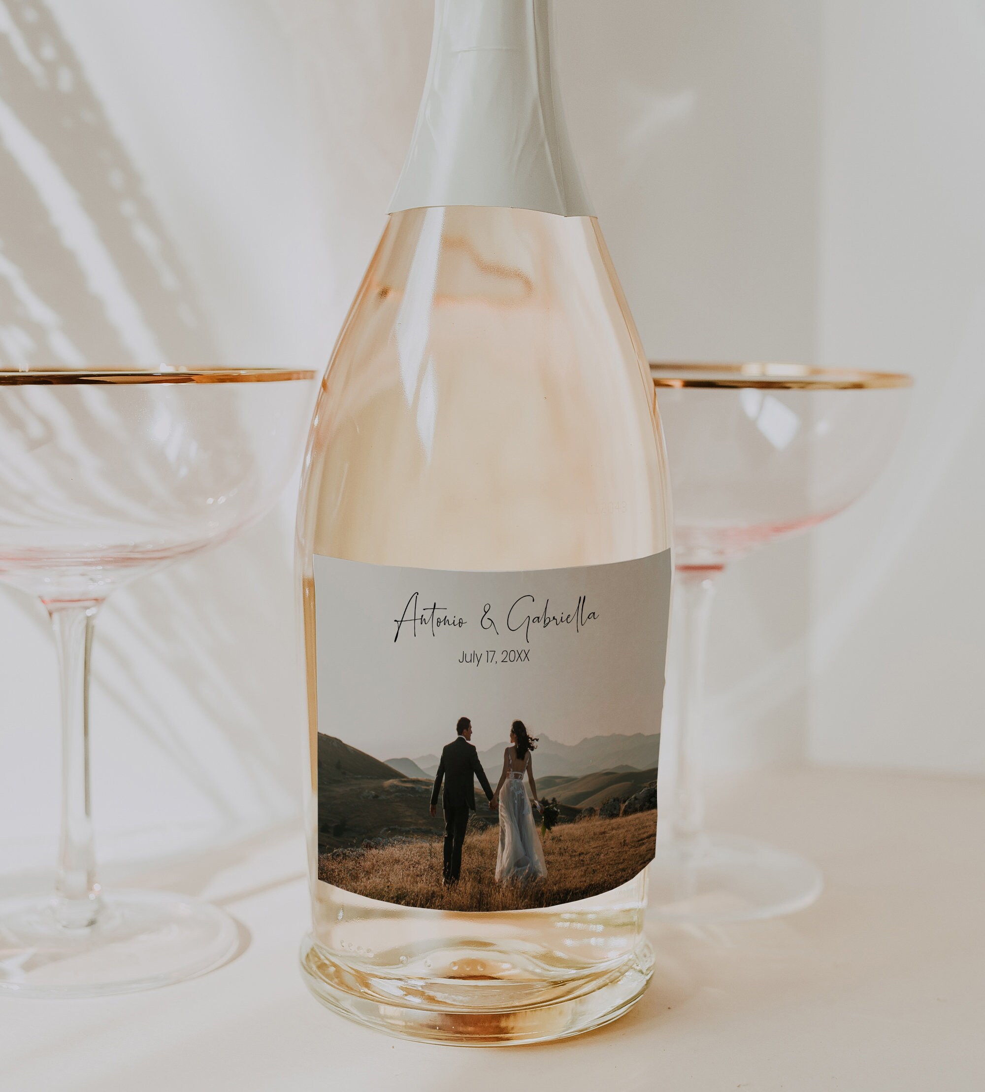 Editable Photo Champagne Label - Custom Bottle Sticker, Wedding ...