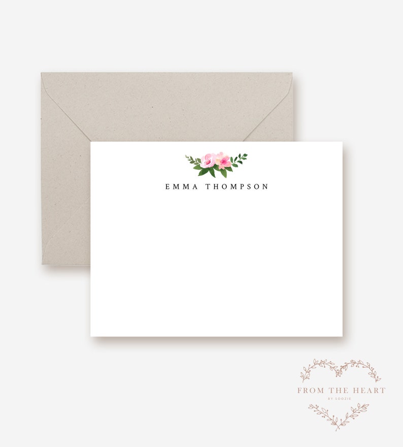 Editable Pink Botanical Personalized Stationery Note Card, Personalized ...