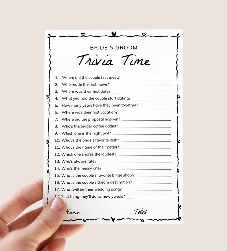Bride and Groom Game, Printable Bridal Shower Trivia, Who Knows the ...