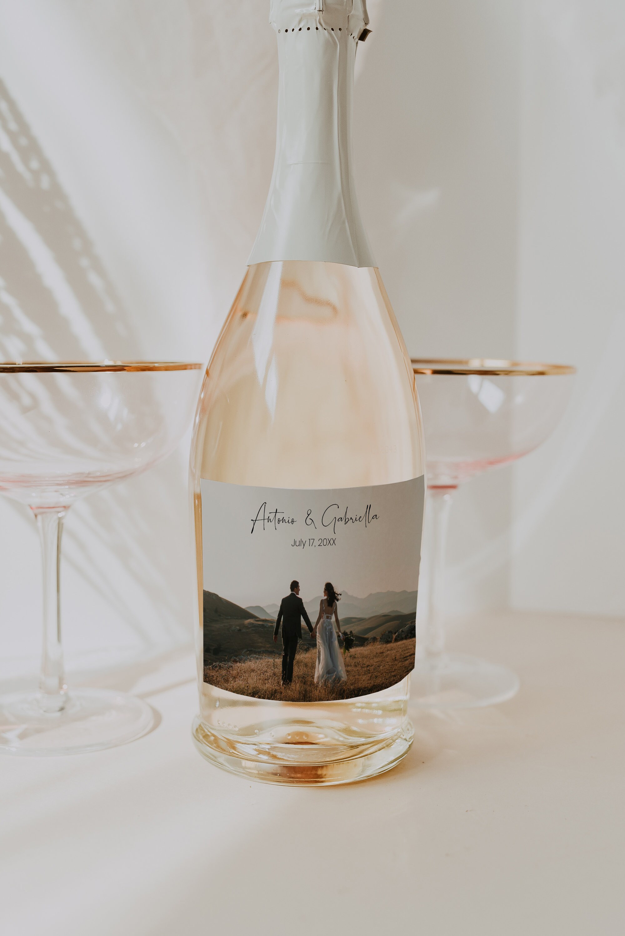 Editable Photo Champagne Label - Custom Bottle Sticker, Wedding ...