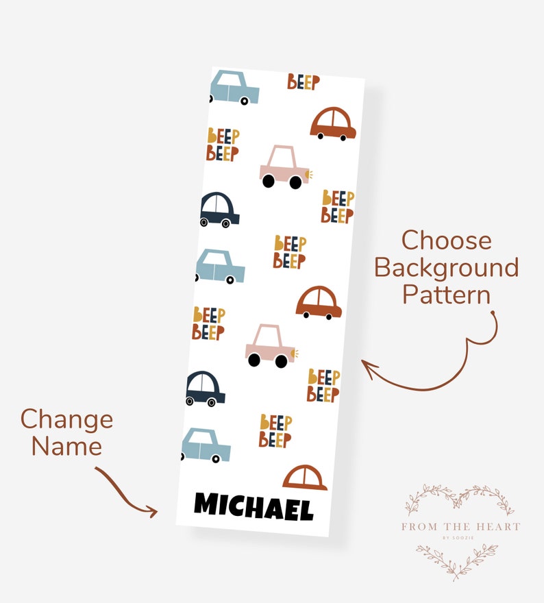 Editable Cute Car Printable Name Bookmark Template, Bookmark Template ...