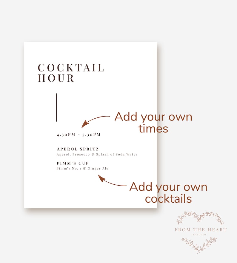 Editable Wedding Cocktail Hour Sign – Signature Drink Sign, Printable ...