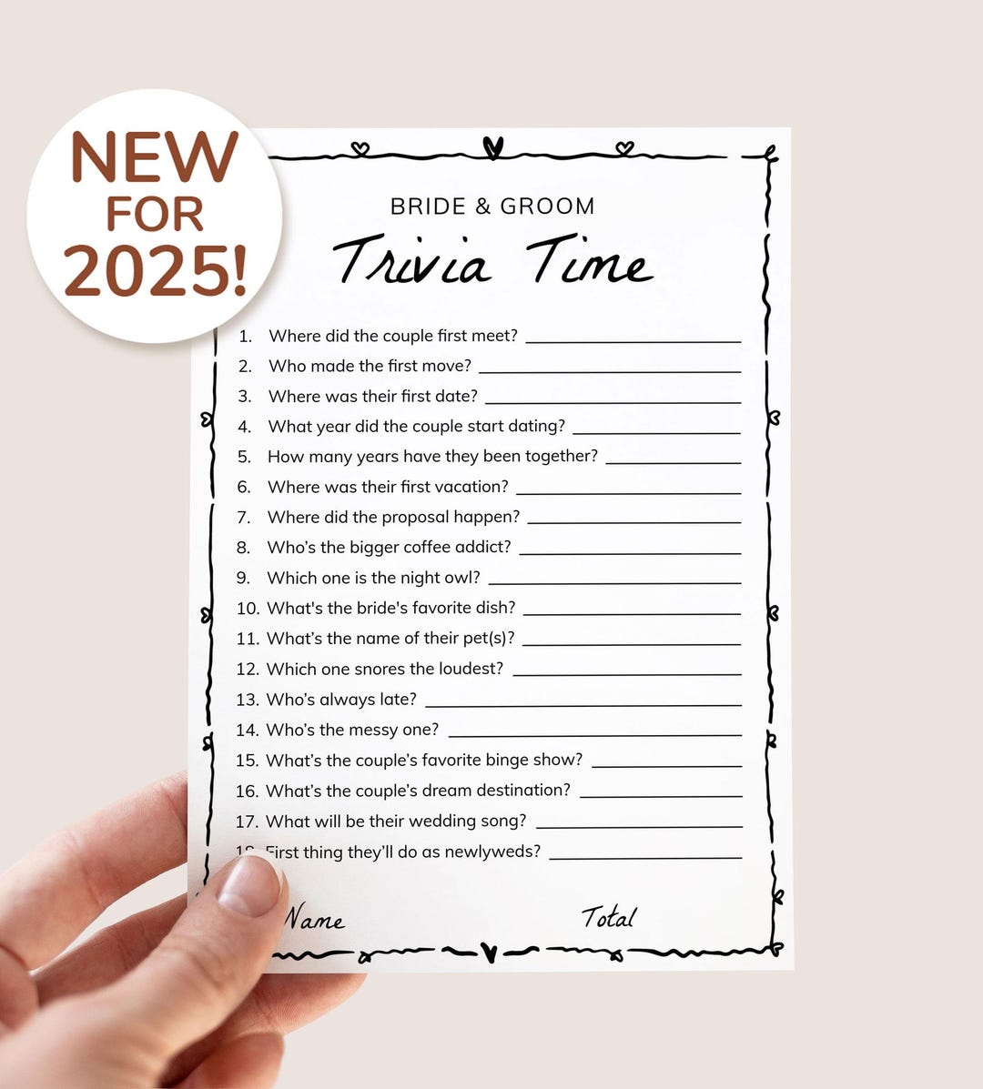 Bride and Groom Game, Printable Bridal Shower Trivia, Who Knows the ...