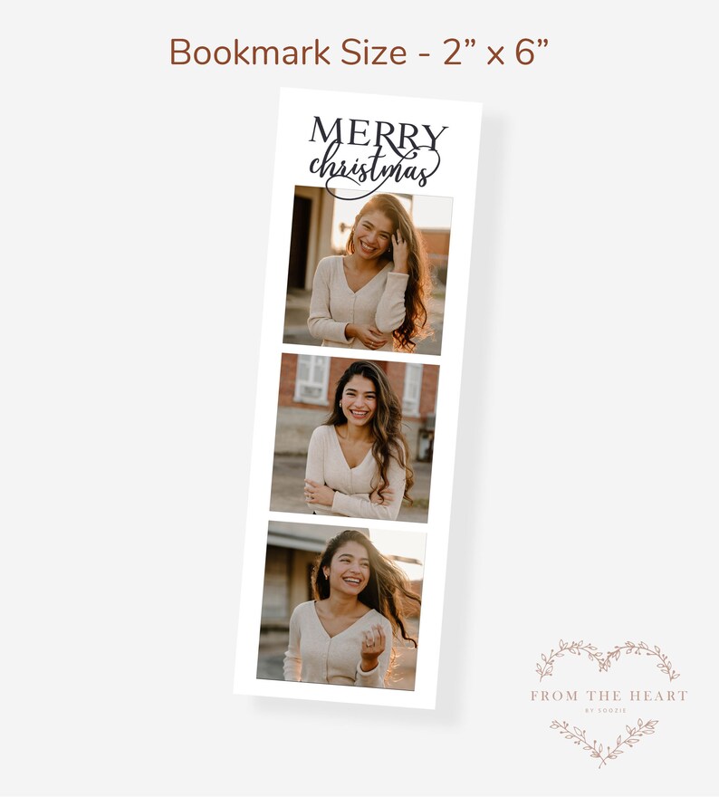 Editable Christmas Photo Bookmark, 2x6 Photo Strip Template ...