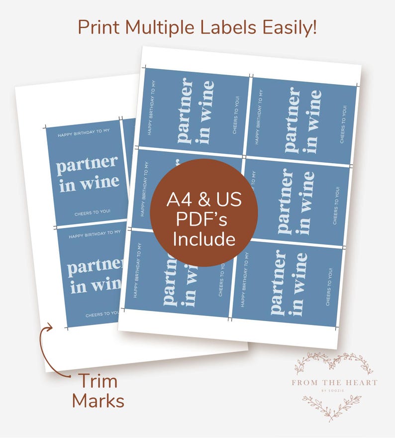 Partner in Wine Birthday Wine Label, Happy Birthday, Printable Wine ...