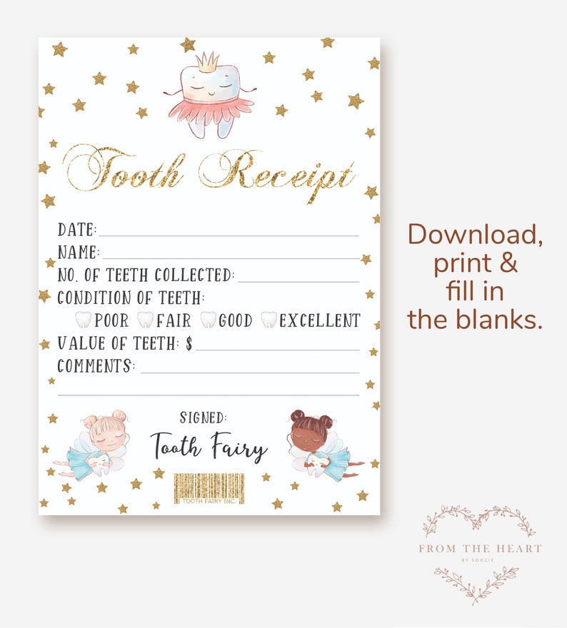 Girls Printable Tooth Fairy Receipt, Letter From the Tooth Fairy, Tooth ...