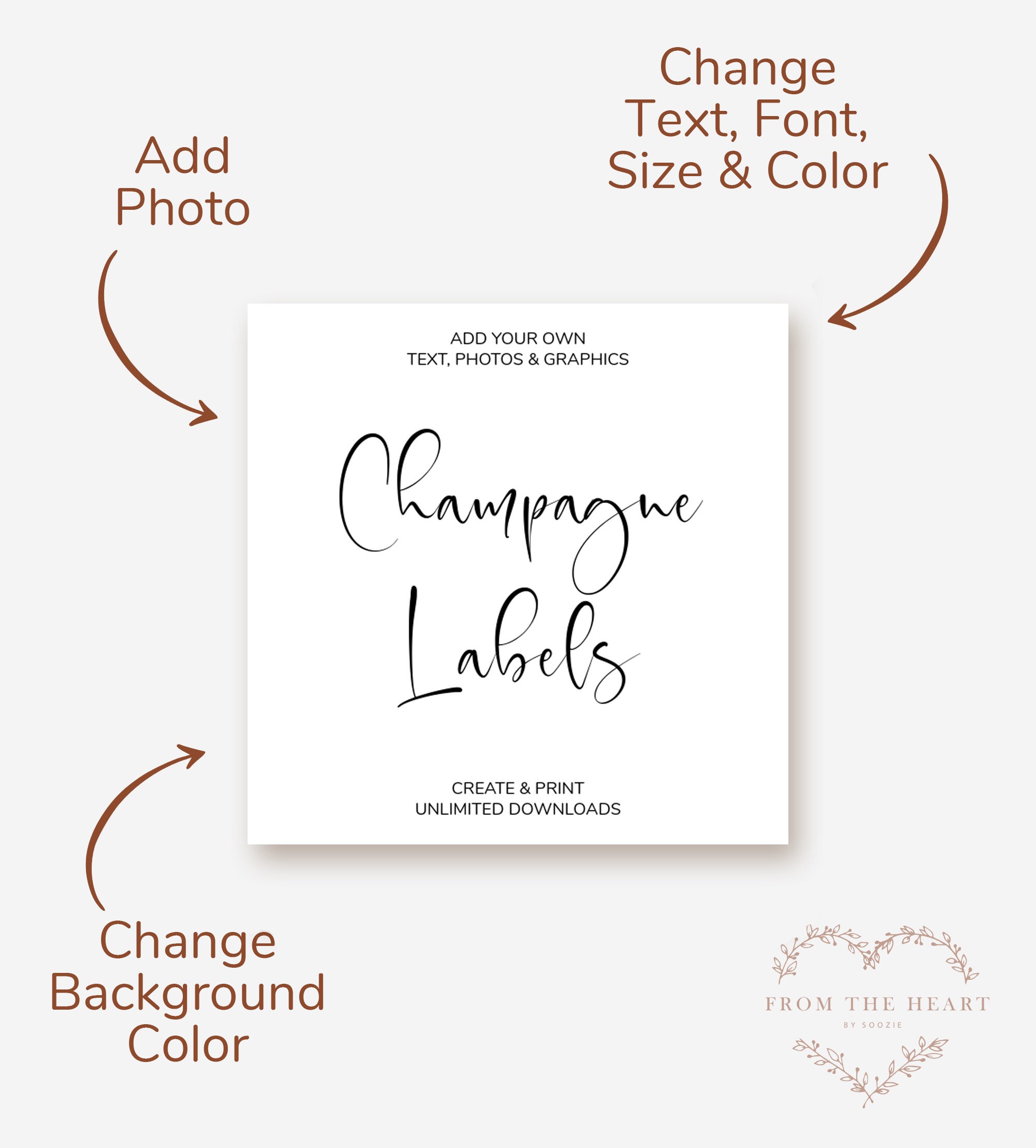 Editable Champagne Label Template | Custom Mini Wine Bottle Label ...