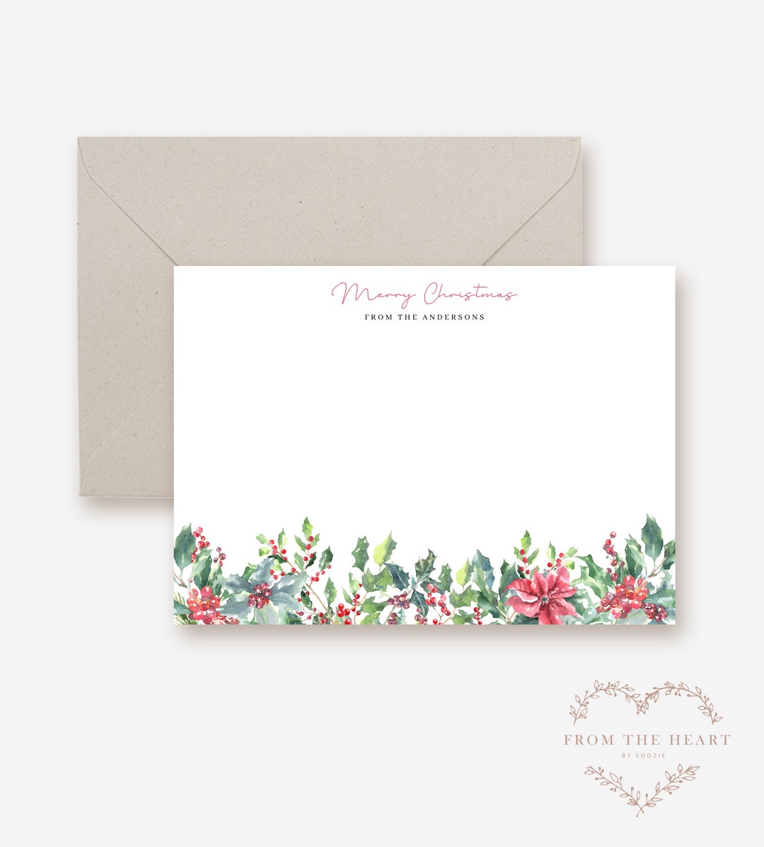 Editable Merry Christmas Personalized Notecard Template, Personalised ...