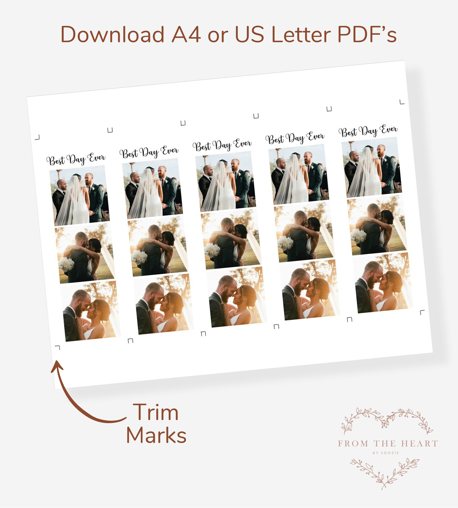 Editable Wedding Photo Strip Bookmark Template Printable, Wedding ...
