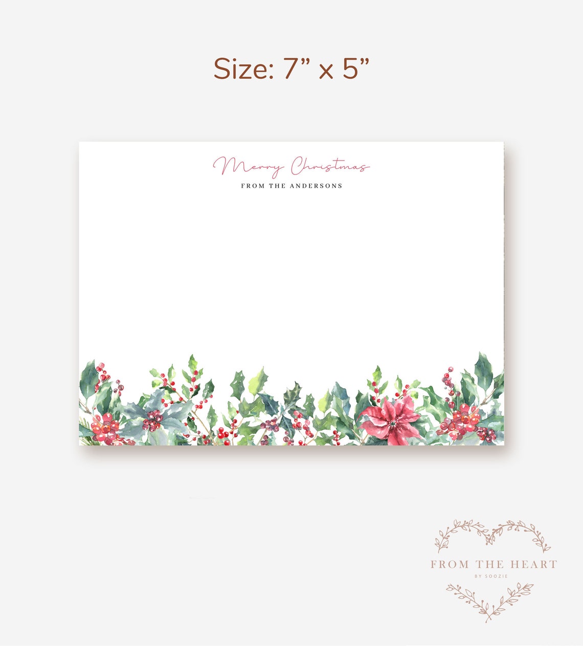 Christmas Notecard Template, Editable Holiday Thank You Card, Printable ...