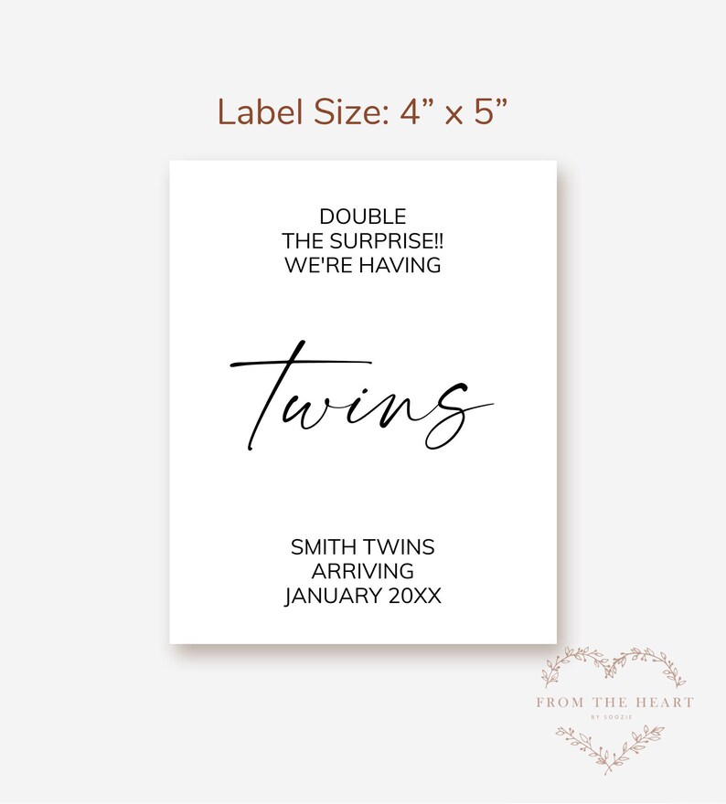 Editable Twin Pregnancy Announcement Wine Labels – Customizable ...