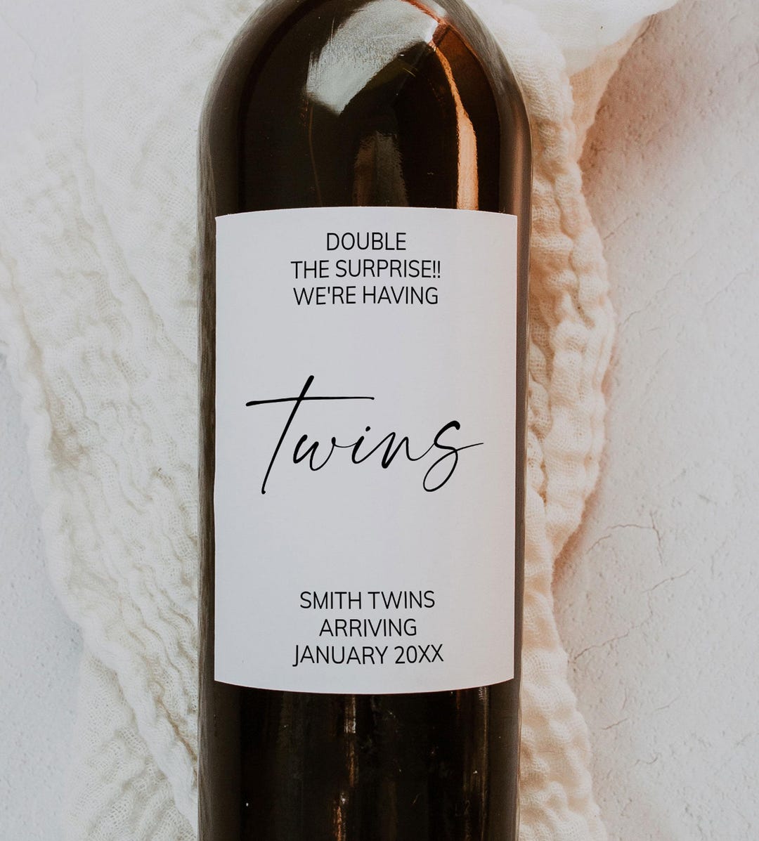 Editable Twin Pregnancy Announcement Wine Labels – Customizable ...