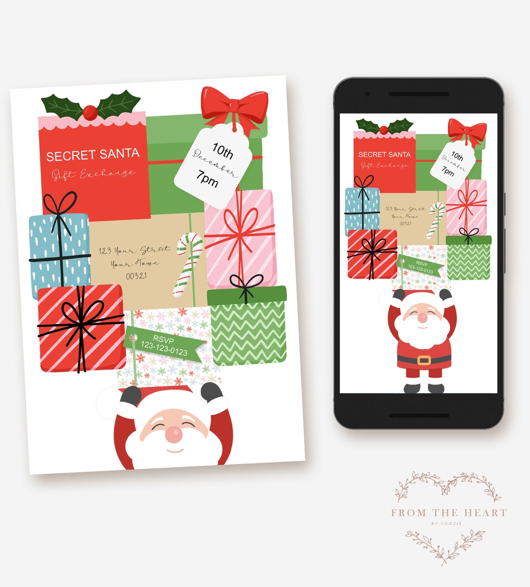 Secret Santa Invitation, Printable Gift Exchange Invite, Digital ...