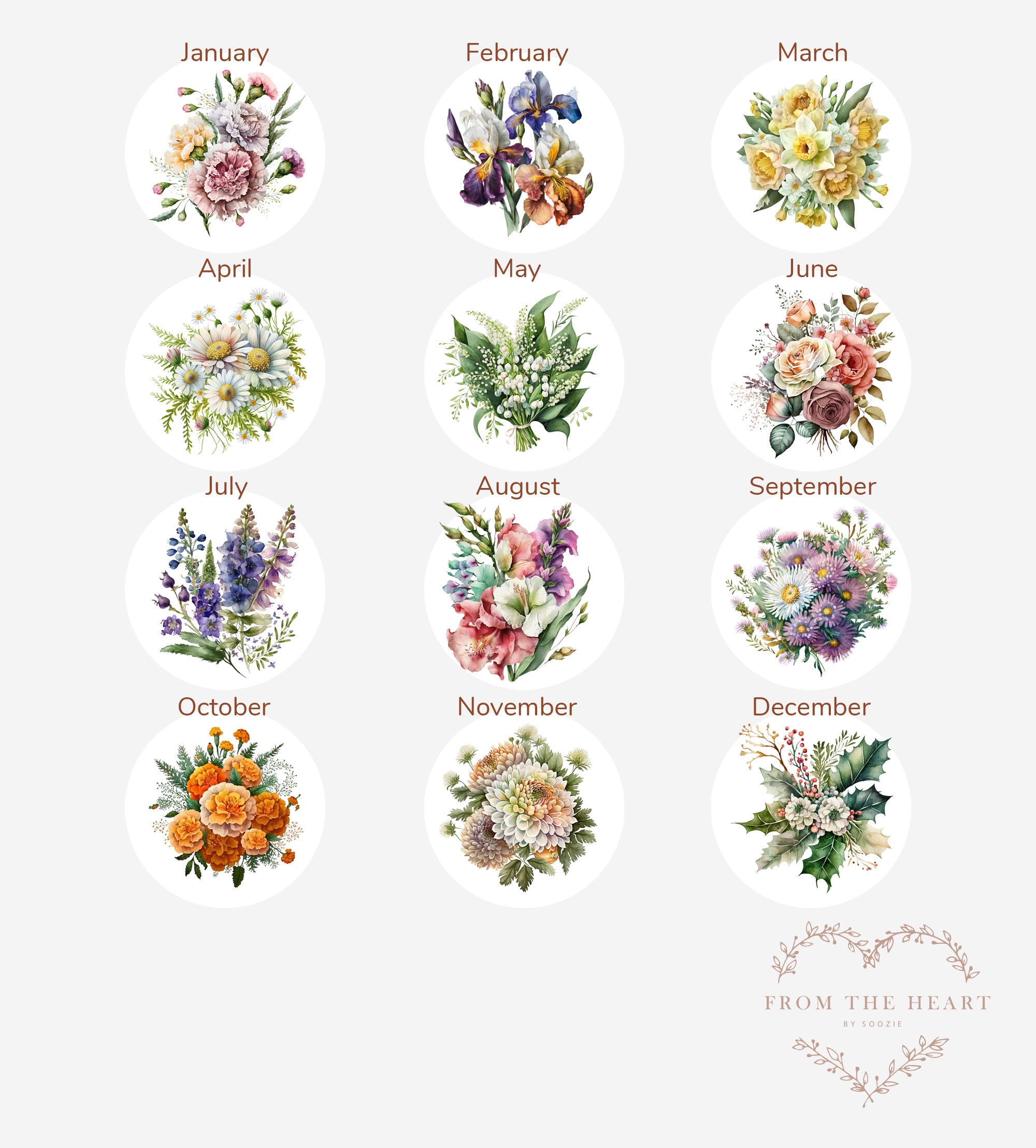 Editable Birth Month Flower Note Card Template Personalized Floral ...